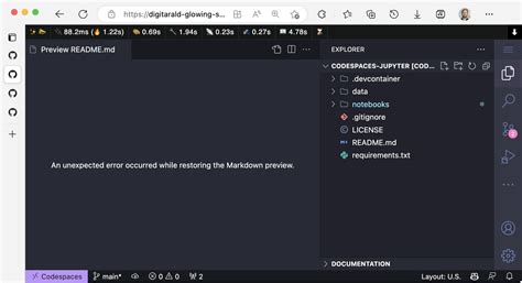 Codespace Fails To Show Readme With Unexpected Error While Restoring