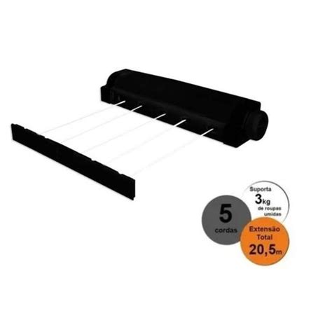 Varal Autom Tico Retr Til Cordas Parede M Preto Secalux Varal