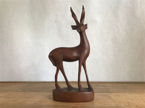 Vintage Hand Carved Wooden Gazelle Figurine African Cedar Etsy
