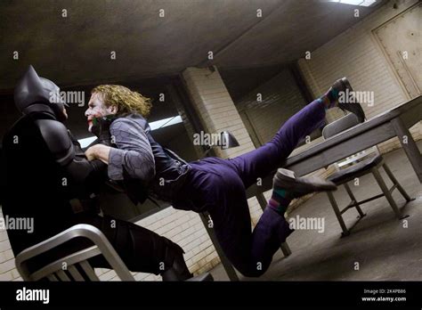 Christian Bale Heath Ledger The Dark Knight Stock Photo Alamy
