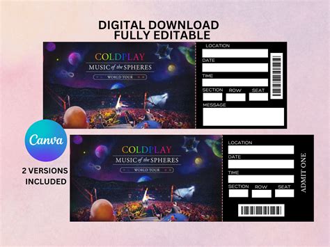 Coldplay Music Of The Spheres Tour Ticket Coldplay Ticket Etsy