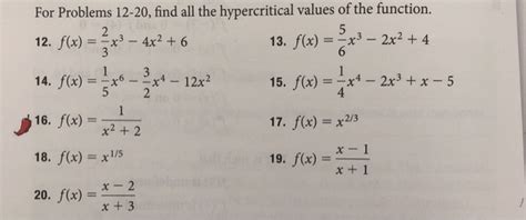 solved for problems 12 20 find all the hypercritical values