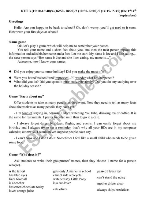 KET First Lesson ESL Worksheet By Joe Garfield