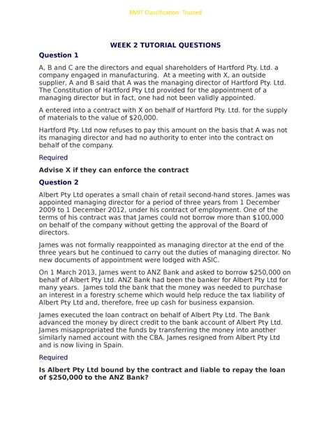 week 2 tutorial questions week 2 tutorial questions question 1 a b and c are the directors