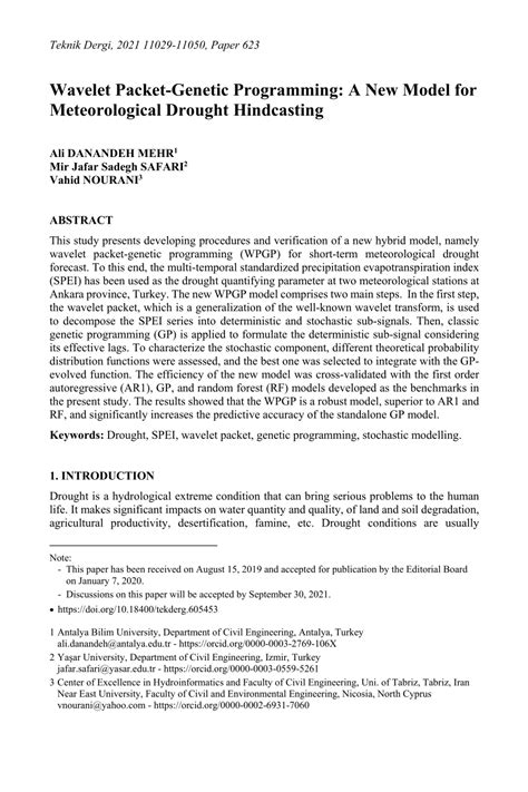 pdf wavelet packet genetic programming a new model for meteorological drought hindcasting