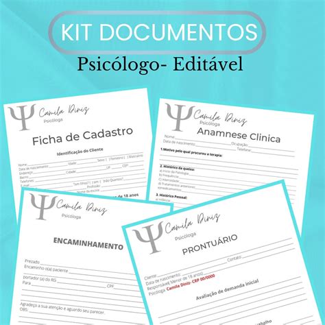 KIT ATENDIMENTO PRONTO PARA PSICOLOGOS EDITAVEL Anamnese Contrato