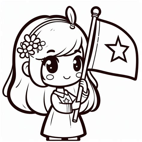 Tô màu Cô Bé Với Lá Cờ Việt Nam Trang Tô Màu Cho Bé