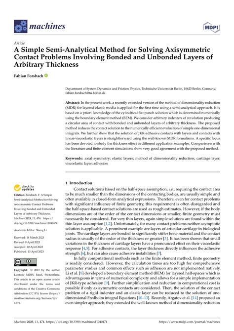 pdf a simple semi analytical method for solving axisymmetric contact problems involving bonded