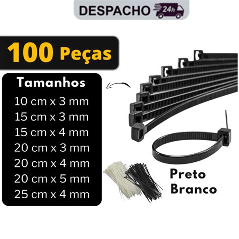 Kit 100 Abraçadeira de Nylon Cinta Plástica Enforca Gato Branco Preto