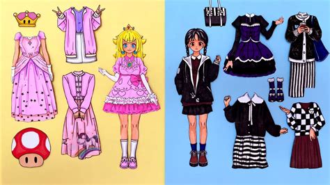 Princess Peach And Wednesday Diys Paper Dolls Crafts Youtube