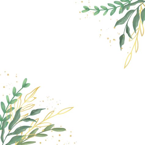 Elegant Corner Floral Border With Green Watercolor And Gold Leaves