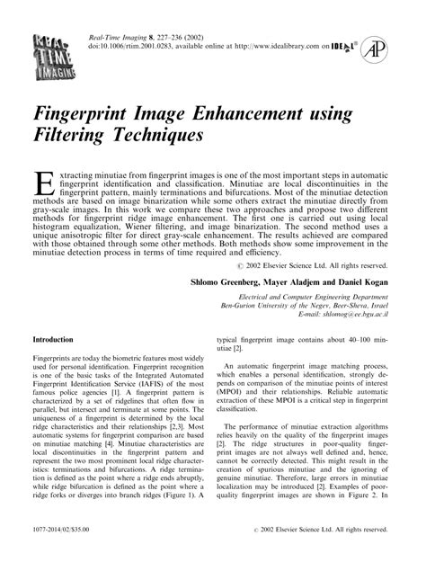 pdf fingerprint image enhancement using filtering techniques