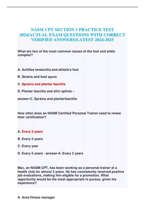 Nasm Cpt Section Practice Test Actual Exam Questions With