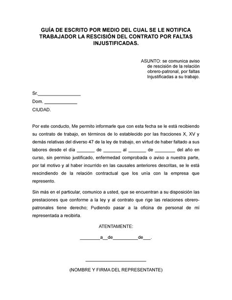 GUÍA DE Escrito POR Medio DEL CUAL SE LE Notifica Trabajador LA