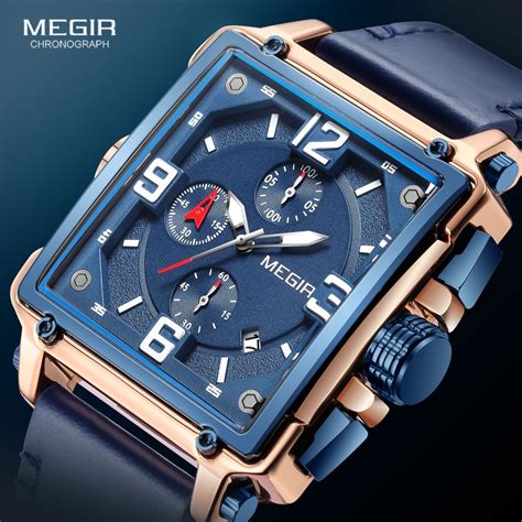 Megir Relógios Dos Homens Pulseira De Couro Azul Relógio De Quartzo