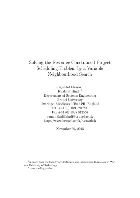 pdf solving the resource constrained project scheduling problem by a variable neighbourhood