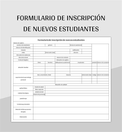 Plantilla de Excel Formulario De Inscripción De Nuevos Estudiantes y