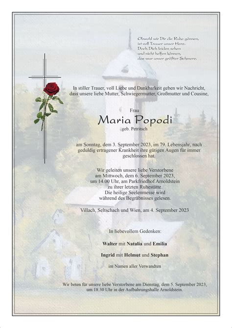 Parte für Maria Popodi geb Petritsch pax requiem
