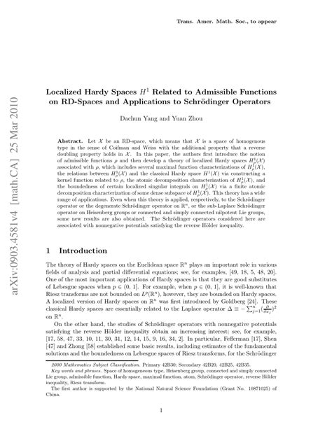 pdf localized hardy spaces h 1 related to admissible functions on rd spaces and applications