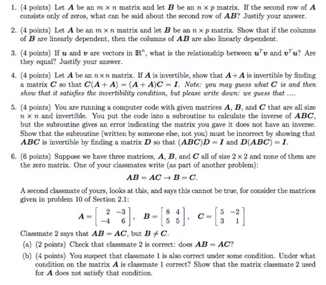solved i 4 points let a be an m × n matrix and let b be