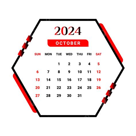 Gambar Kalender Bulan Oktober 2024 Dengan Gaya Geometris Merah Dan