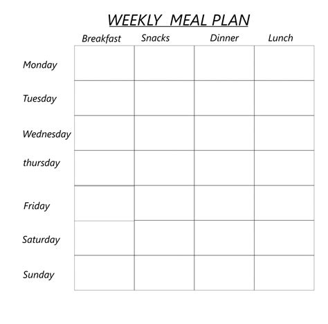 Printable Weekly Meal Planner Template