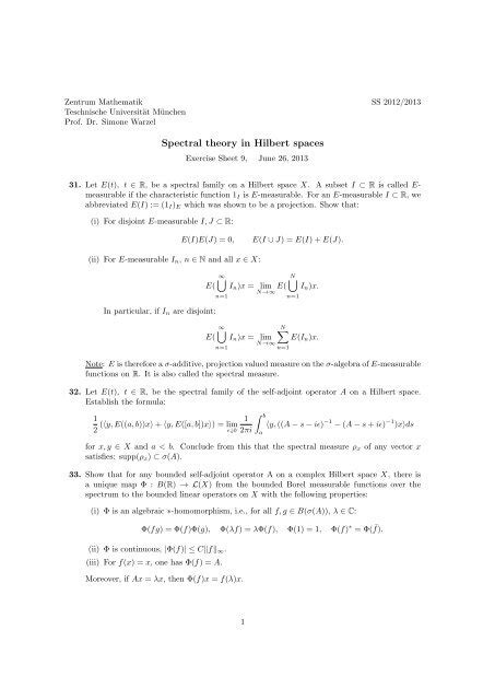 spectral theory in hilbert spaces tum m7 analysis