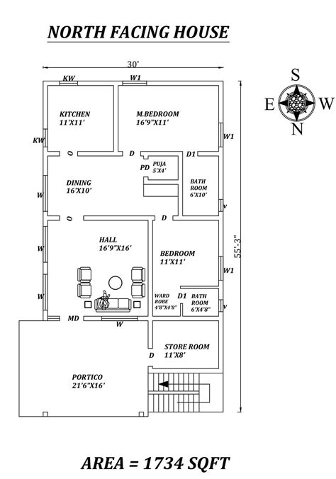 30 X55 Amazing North Facing 2bhk House Plan As Per Vastu Shastra