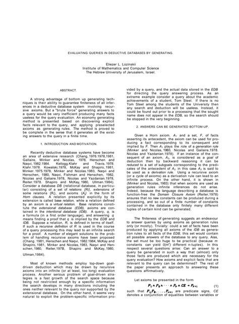 pdf evaluating queries in deductive databases by generating