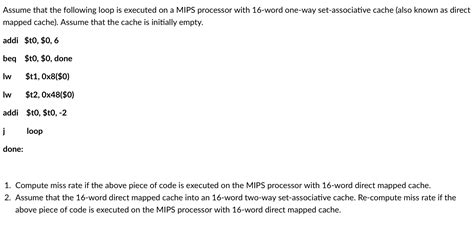 solved assume that the following loop is executed on a mips