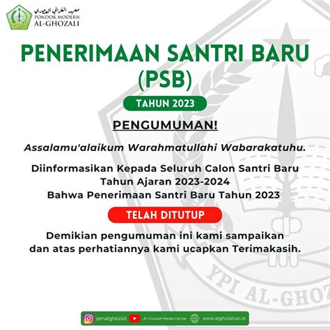 PENERIMAAN SANTRI BARU TAHUN AJARAN 2022 2023 TELAH DITUTUP Berita