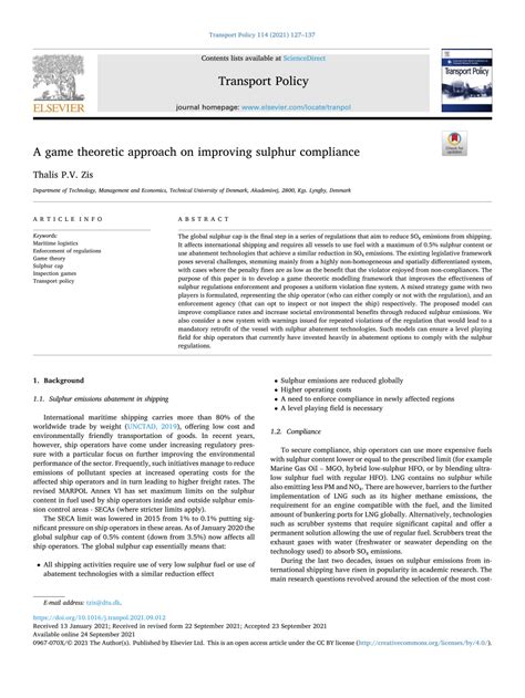 pdf a game theoretic approach on improving sulphur compliance