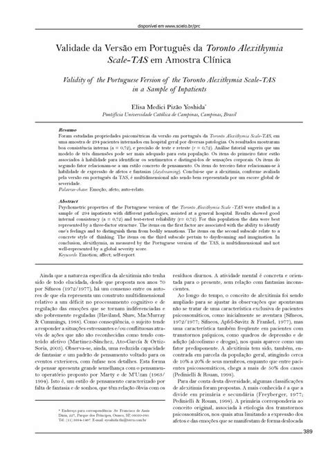 PDF Validade da Versão em Português da Toronto Alexithymia PDF
