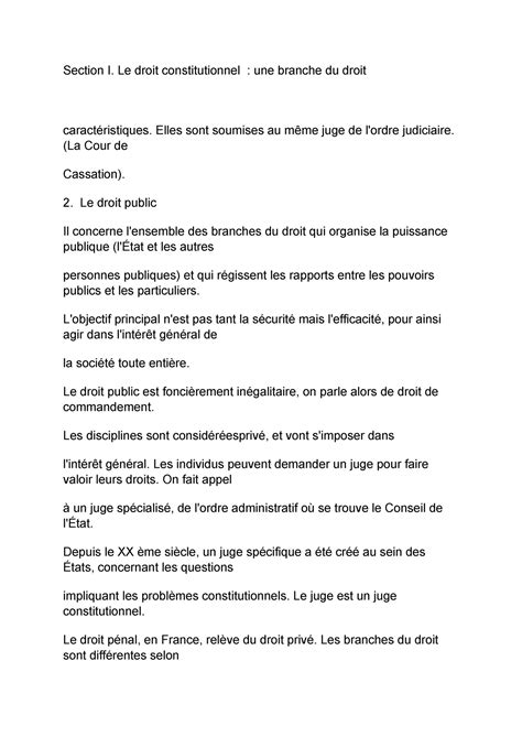 Droit Constit Cours L1 Section I Le Droit Constitutionnel Une