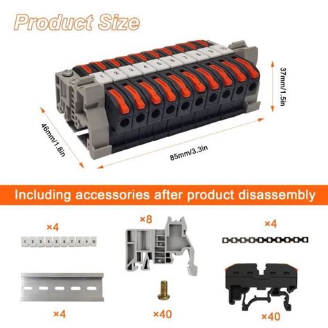 40 Pcs Bornier Rail Din Electrique Domino Electrique Cosses