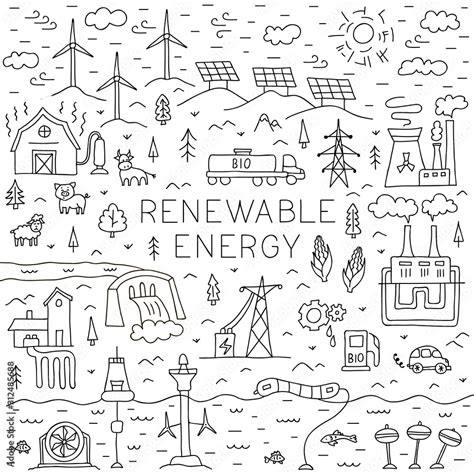 Renewable Energy Vector Hand Drawn Illustration On The Topic Of