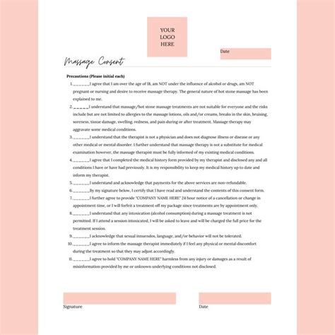 Editable Massage Form Intake With Body Diagram And Consent Form