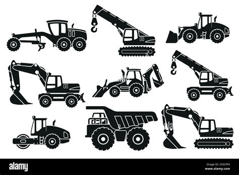 Set Of Heavy Machinery Silhouettes For Construction And Mining Motor