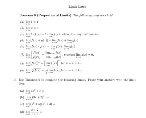 solved theorem 6 properties of limits the following