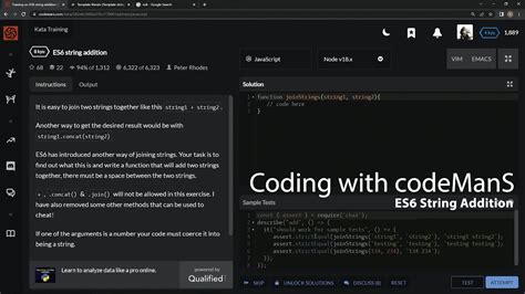 Codewars Javascript Solution Es6 String Addition 8 Kyu Master The Kata Youtube