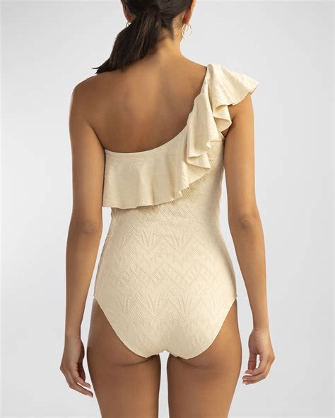 Shoshanna One Shoulder Ruffle One Piece Swimsuit Neiman Marcus