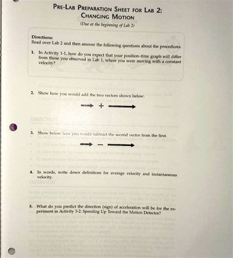 Solved Pre Lab Preparation Sheet For Lab Changing Motion Due In