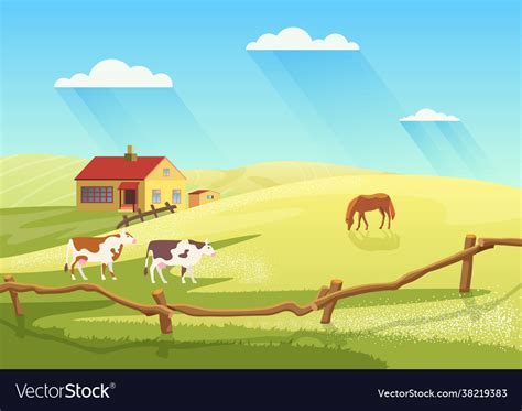 Village Dairy Farm With Cows Rural Ranch Vector Image