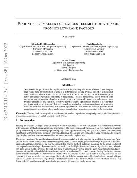 Finding The Smallest Or Largest Element Of A Tensor From Its Low Rank