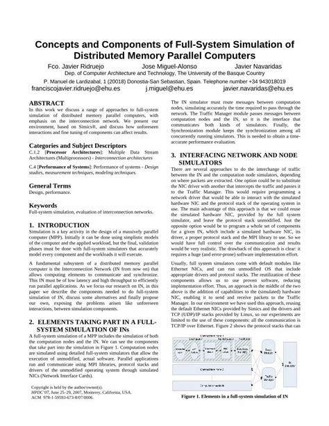 pdf concepts and components of full system simulation of distributed memory parallel