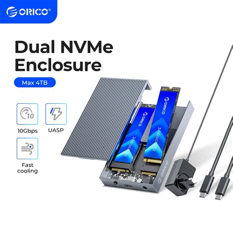 ORICO Carcasa SSD De Aluminio De Doble Bah A NVME M 2 USB C 3 1