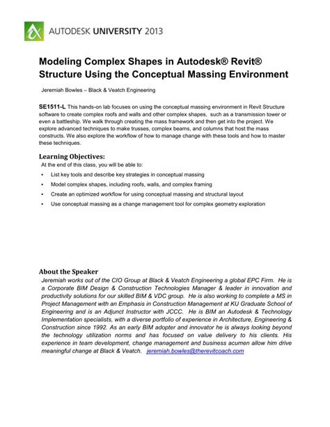 Pdf Modeling Complex Shapes In Autodesk Revit Structure Help