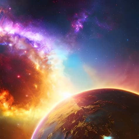Un Planeta Colorido Con Una Nebulosa Y Estrellas Foto Premium