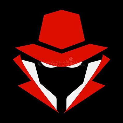 Flat Mysterious Computer Hacker Icon Red And White Isolated On Black