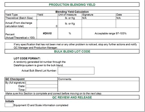 Batch Record Template Excel